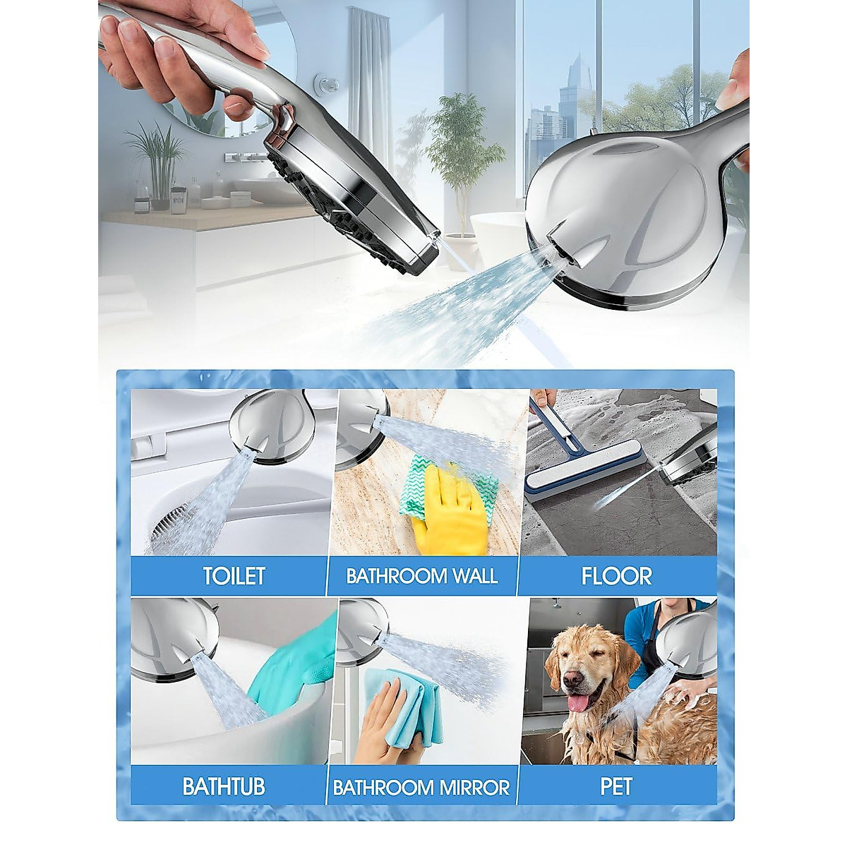 Shower Head,GUOYULJU Shower Heads with Handheld Spray Combo 10 Spray Modes,59Inch Hose,Shower Head with Handheld Adjustable Bracket,Built in Power Wash for bathroom,Tub & Pets,Water Efficient,Chrome