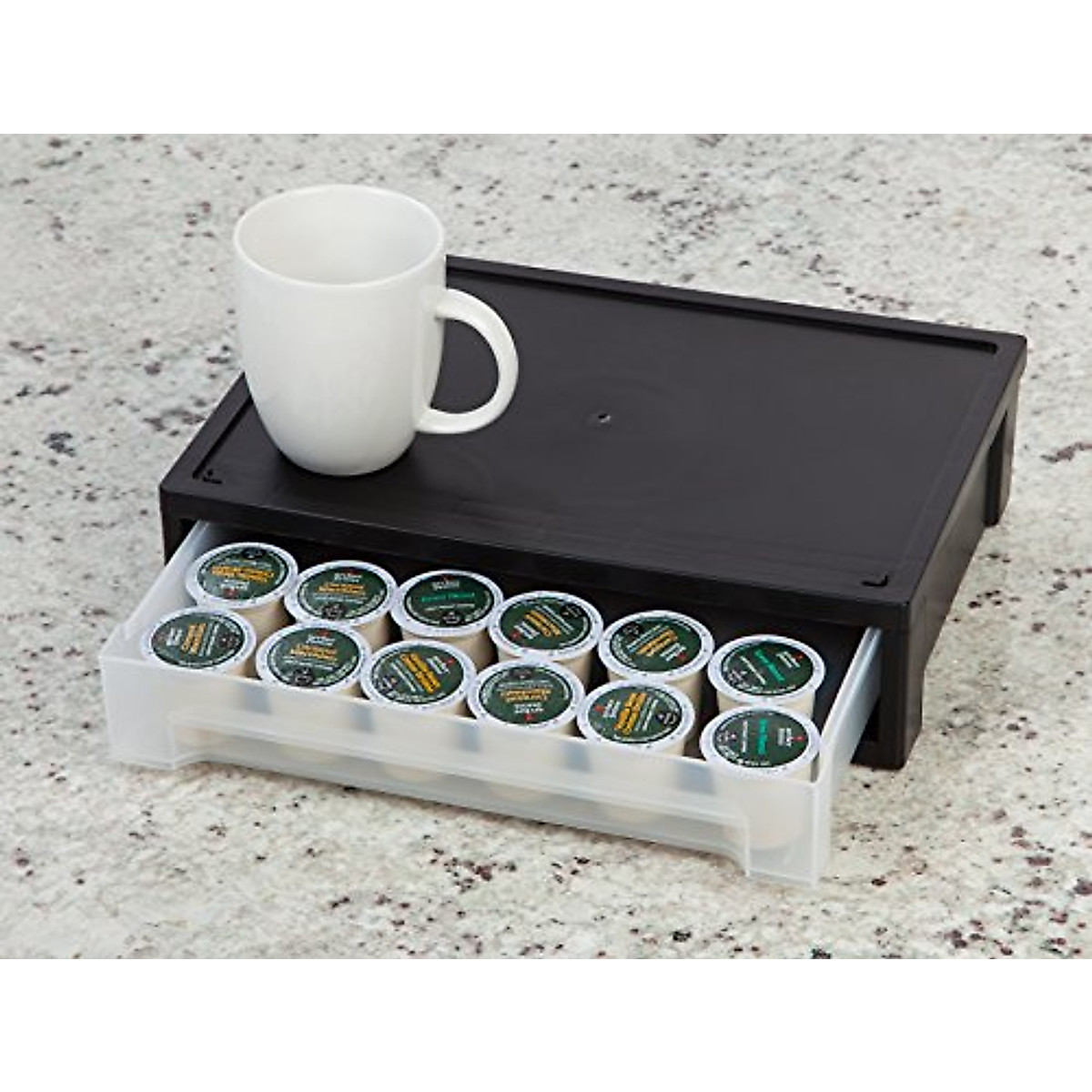 IRIS USA Medium Desktop Stacking Drawer, 6-Pack, Sliding Plastic Drawer Storage Container for Stationery Art Craft Supplies Fabric Tools Kitchen Pantry Office and Garage Organization, Black