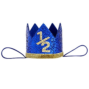 It's My 1/2 Birthday Cake Smash Outfit for Baby Boy Half 6 Months Party Photo Shooting Set Bow Tie Cotton Short Sleeve Romper Y-back Suspenders Diaper Cover Shorts Pants Crown Headband 4pcs Royal Blue