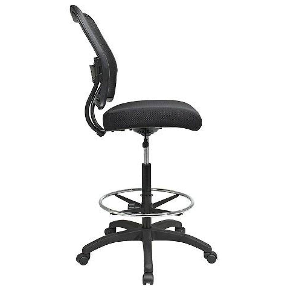 SPACE Seating Deluxe AirGrid Back with Mesh Seat, Adjustable Footring, Pneumatic Seat Height Adjustment and Nylon Base Drafting Chair, Black