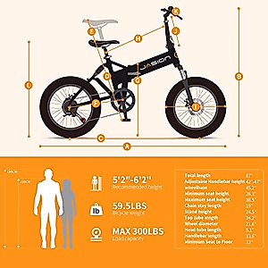 Jasion EB7 2.0 Electric Bike for Adults, 500W Motor 20MPH Max Speed, 48V 10AH Battery, 20" Fat Tire Foldable Electric Bicycle with Dual Shock Absorber, 7-Speed EBikes Black Front Rear Basket