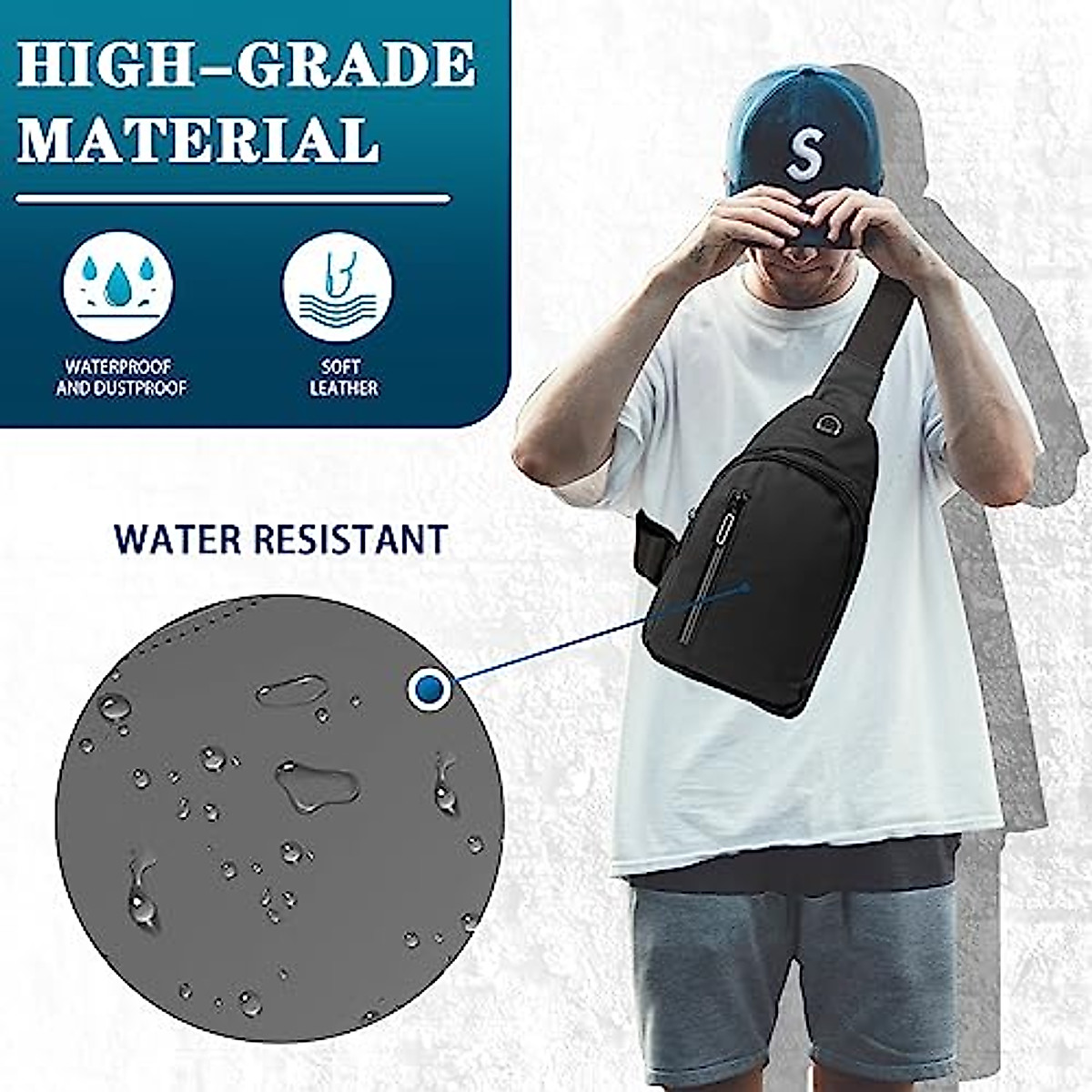 ZOORON Sling Bags for Men Women Crossbody Sling Backpack Chest Bags Travel Hiking Daypack (1 Pack Black)