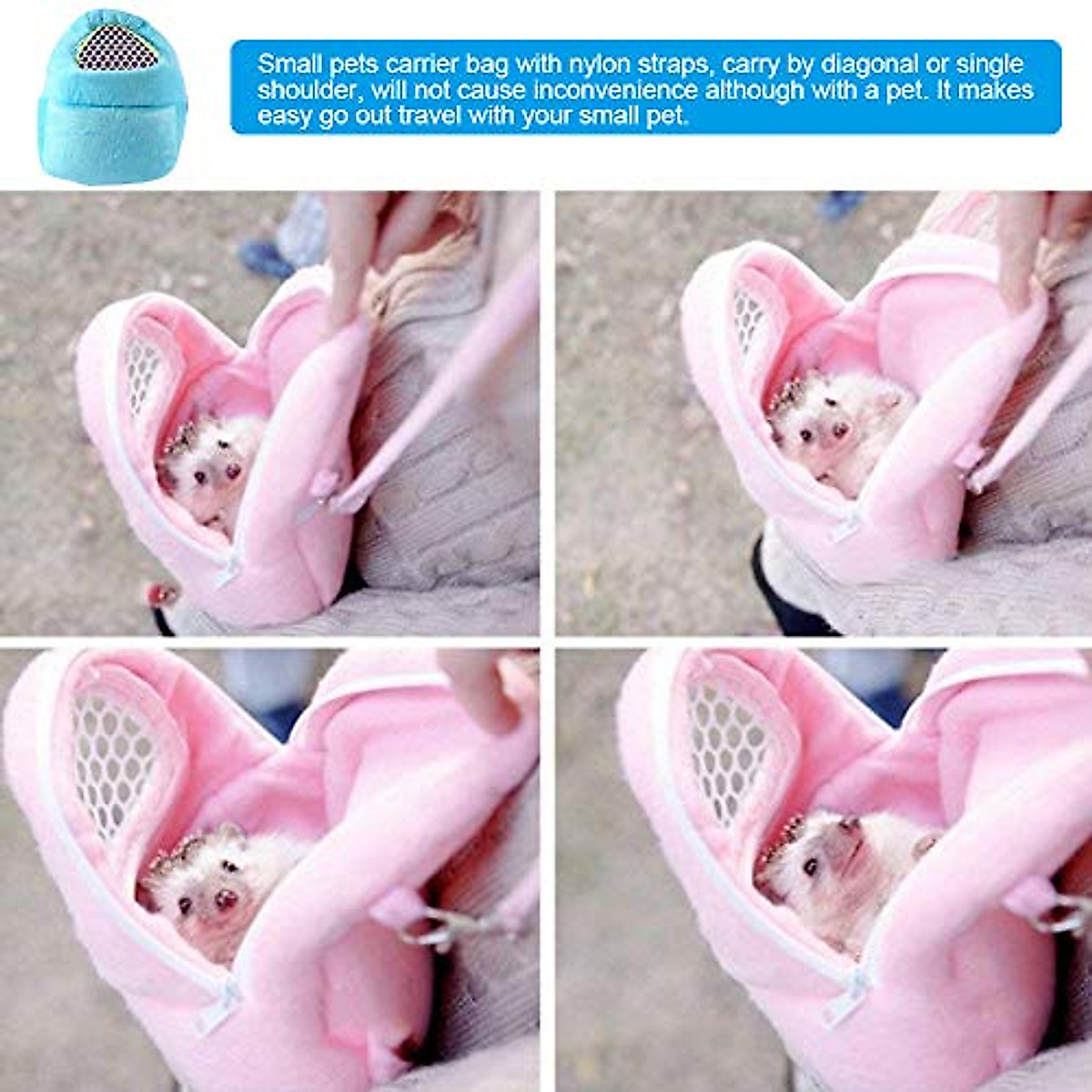 Pet Carrier Bag,Breathable Small Animal Outgoing Bag Portable Travel Hamster Handbag with Shoulder Strap for Hedgehog Hamster Mouse Rat Sugar Glider Squirrel Chinchilla Rabbit (Blue)