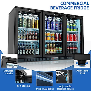 JAECOOL Back Bar Cooler Commercial Counter Height Refrigerator with 3-Doors, 10.9 cu ft Beverage Cooler Undercounter Refrigerator, Commercial Display Fridge, Auto-defrost, Eco-friendly Compressor, ETL