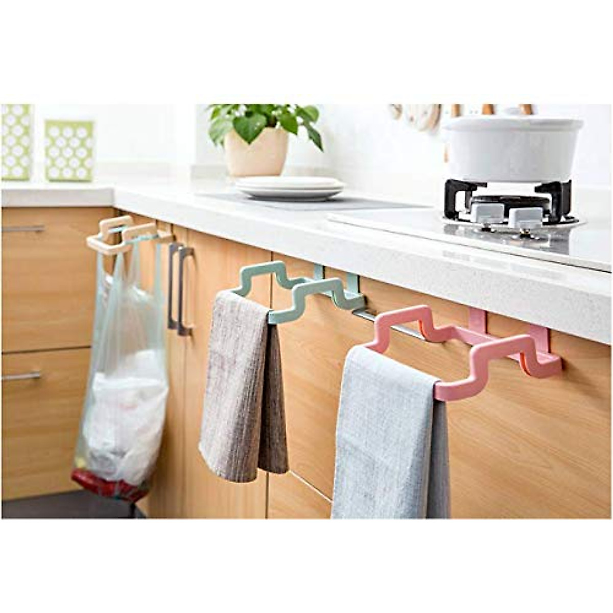 WOIWO 4 PCS Kitchen Door Back Type Portable Garbage Bag Holder Household Cabinet Door Behind The Cloth Rack Trash Rack