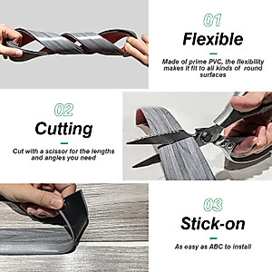 10FT Self Adhesive Vinyl Floor Transition Strip - Linoleum Peel and Stick Laminate Flooring Edge Trim for Joining Floor Carpet Tiles in Bathroom, Bedroom, Kitchen, etc. (1.57IN, Gray)