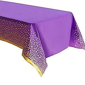 ZULADISE 2 Pack Purple Table Cloths for Parties Disposable Purple Plastic Tablecloth Premium 8ft Purple and Gold Tablecloth for Graduation, Birthday Party Table Cover for Rectangle Tables
