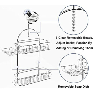 Neahom Hanging Shower Caddy Over Shower Head for Bathroom Silver, Stainless Steel Soap Holder & Razor Holder & Hooks, Hanging Shower Shelf Organizer, Storage Rack, Rustproof, Anti-Swing