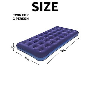 JEAOUIA Twin Size Air Mattress for Inflatable - Portable Blue Blow Up Mattresses with Flocked top - Single Foldable Air Bed for Tent Camping Home Travel Backpacking