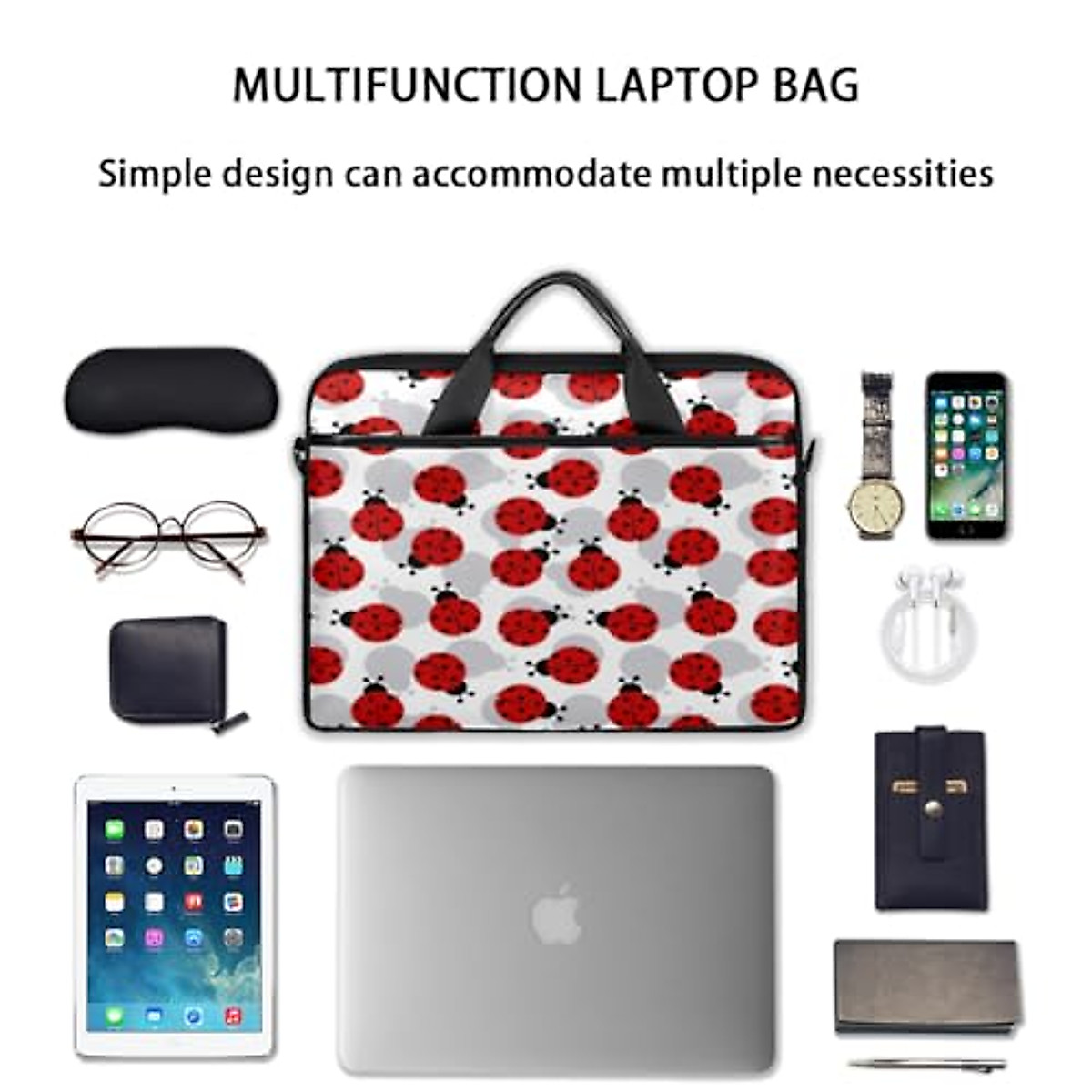 Ladybugs Pattern Laptop Computer Bag Waterproof Shoulder Messenger Bag 13-15 inch Durable Laptop Tote Bag with Shoulder Strap Handle Lightweight Crossbody Briefcase