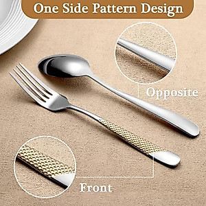 24 Piece Gold Hammered Silverware Set for 6, Premium Food-grade Stainless Steel Flatware Set, Luxury Design & Mirror Polished Cutlery Set, Eating Utensil Set with Fork Knife Spoon, Dishwasher Safe