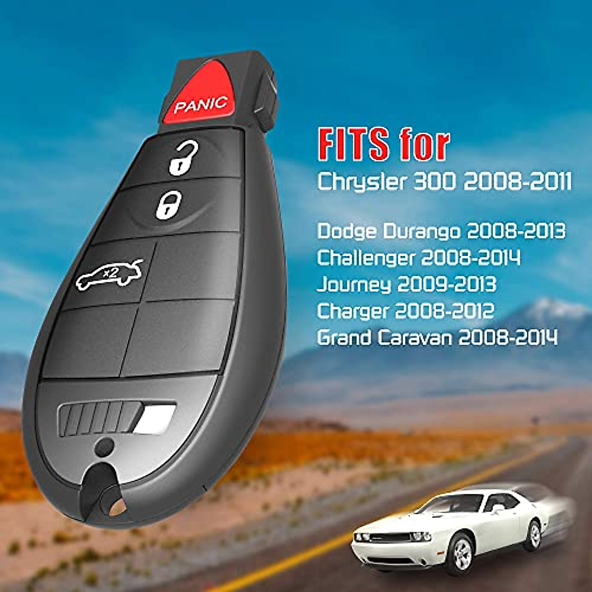 Key Fob 4-button key Fob Fit for Chrysler 300 2008-2011/ Dodge Entry Remote Dodge Durango 2008-2013, Challenger 2008-2014, Journey 2009-2013, Charger 2008-2012, Grand Caravan 2008-2014 (Set of 2)