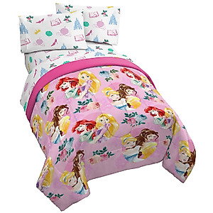 Jay Franco Disney Princess Sassy 4 Piece Twin Bed Set - Includes Comforter & Sheet Set - Super Soft Fade Resistant Polyester - (Official Disney Product)