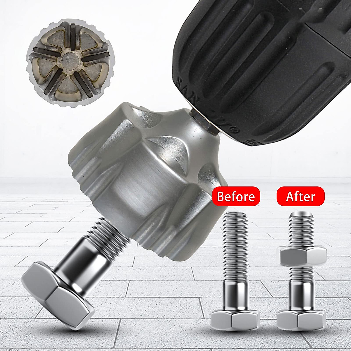 Deburring External Chamfer Tool, Deburring Chamfering Drill Bit, Bolt Deburring Tool Stainless Steel, Remove Burr Tools Quick Release Hex Shank Fits 1/2"to 1-3/8" (13mm-35mm)