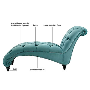 Chaise Lounge Indoor, Lounge Chair with Nailhead Trim for Bedroom, Fabric Tufted Chase Sofa Indoor, Comfortable Home Chaise Longue for Living Room Furniture Lounges(Green)