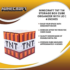 MINECRAFT TNT 4-Inch Tin Storage Box Cube Organizer with Lid | Basket Container, Cubby Cube Closet Organizer, Home Decor Playroom Accessories | Video Game Toys, Gifts And Collectibles