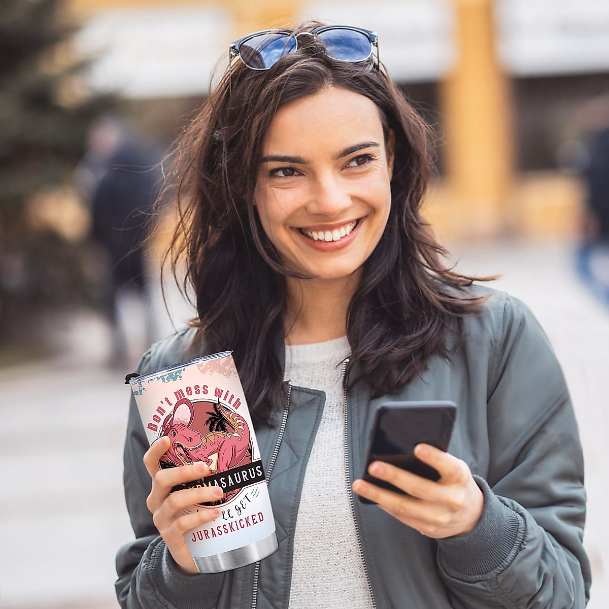 Grandma Tumbler Gift for Grandma For Mother's Day from Grand kids Nana Gifts from Granddaughter Grandson - 20oz Funny Tumbler Dinosaur Cup - Unique Birthday Christmas Gifts