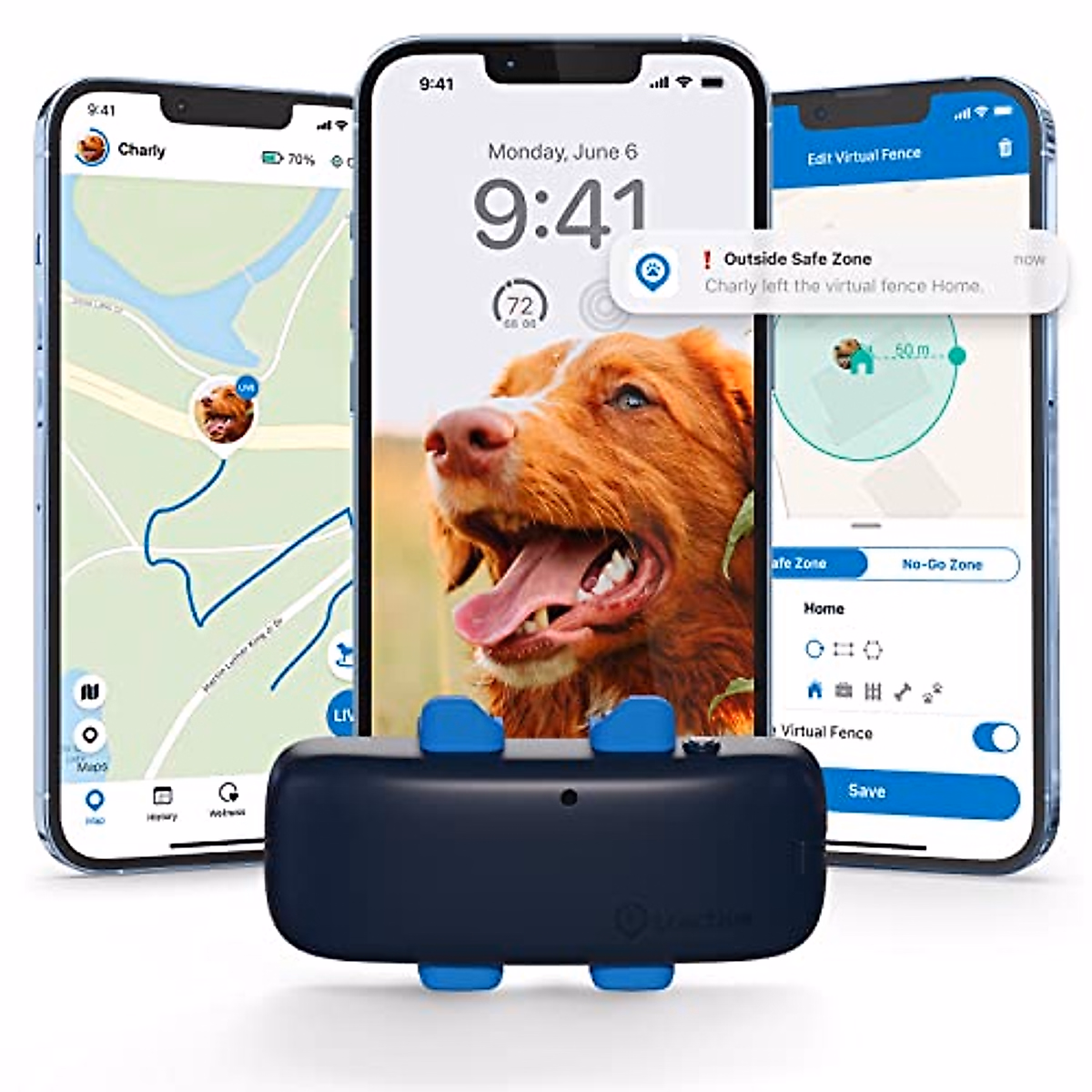 Tractive GPS Tracker for Dogs - Waterproof, GPS Location & Smart Pet Activity Tracker, Unlimited Range, Works with Any Collar (Midnight Blue)