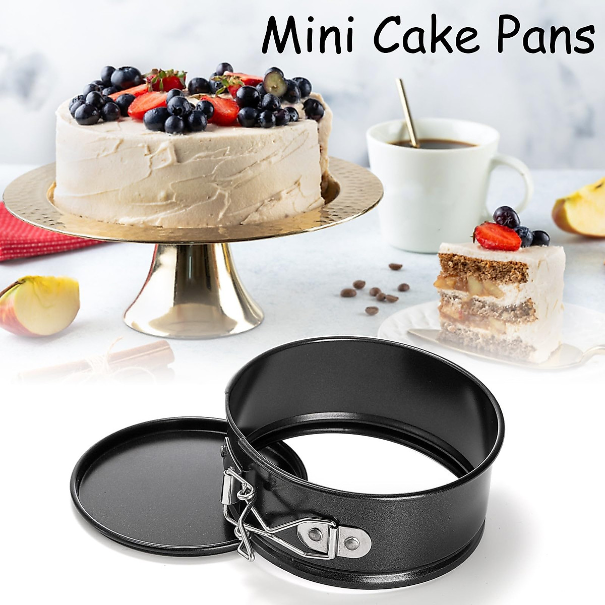 Tebery 4 Pack Nonstick Mini Springform Pan Set with 50 Pcs Parchment Paper Liners, 4 Inch Mini Cake Pan Cheesecake Pan Removable Bottom Bakeware for Mini Cheesecakes, Pizzas, and Quiches