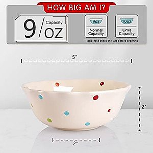 AVLA 4 Pack Porcelain Dessert Bowls, 9 OZ Ceramic Ice Cream Bowls for Kitchen, Small Snack Bowl Set for Appetizer, Nuts, Cereal, Fruit, Soup, Side Dishes, Microwave and Dishwasher Safe (Polka Dot)
