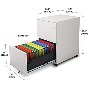 Aurora Modern Soho Design 2-Drawer Metal Mobile File Cabinet with Lock Key/Fully Assembled, White