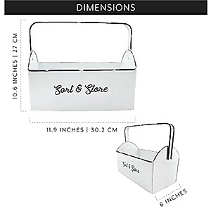 AuldHome Enamelware Rustic Caddy with Handle, Distressed White Farmhouse Sort and Store Carryall