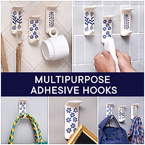 Indian Shelf Boho Decorative Hooks Adhesive Hooks Sticky Hooks for Wall Shower Loofah Holder for Shower Hooks No Damage Hanging Adhesive Key Holder Drywall Hooks for Hanging Adhesive Towel Hooks-3 Set