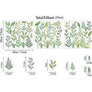 IKEYU Green Leaf Wall Decals Watercolor Leaves Wall Stickers Small Green Leaves Wall Decal Fresh Leaf Wall Sticker for Nursery Bedroom Living Room