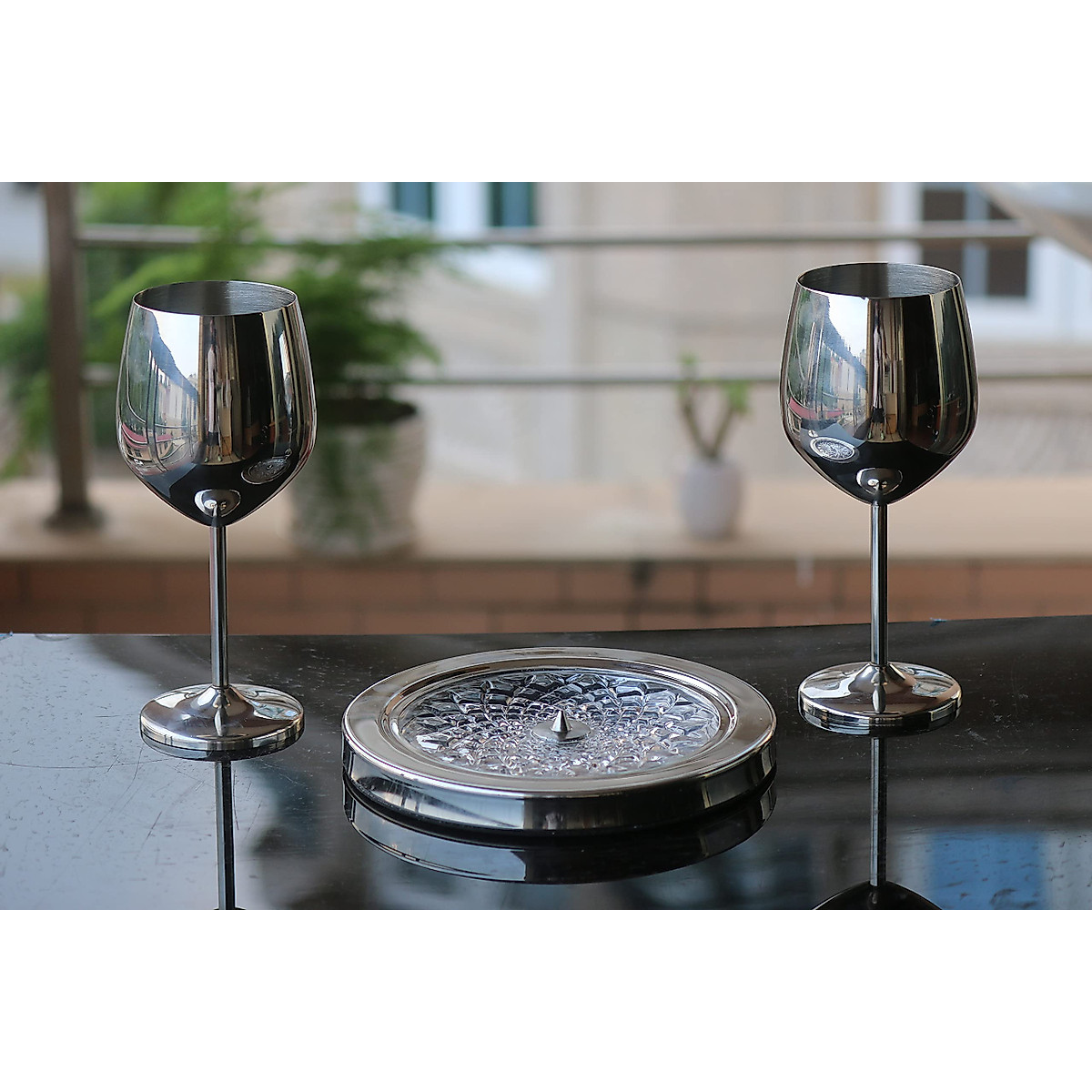 Wine Glass Set, Stainless Steel Long Stem Wine Glasses for White Red Wine Cocktail, Set of 2 Dishwasher Safe No BPA Unbreakable 8 Oz Wine Goblet for Housewarming Travel Outdoor Camp Picnic Formal Use