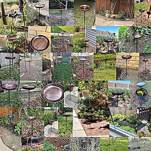 OUISJYER Metal Bird Baths for Outdoors, 12" Dia Bowl with Stake Birdbaths Garden Yard Lawn Decor Brown