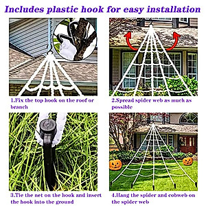 MACTING Halloween Spider Web Decorations Outdoor, 16.4FT Giant Spider Web Lights & 79" Large Spider & 40 Small Black Spiders & 40g Stretch Cobweb for Scary Outside House Yard Haunted Mansion Decor