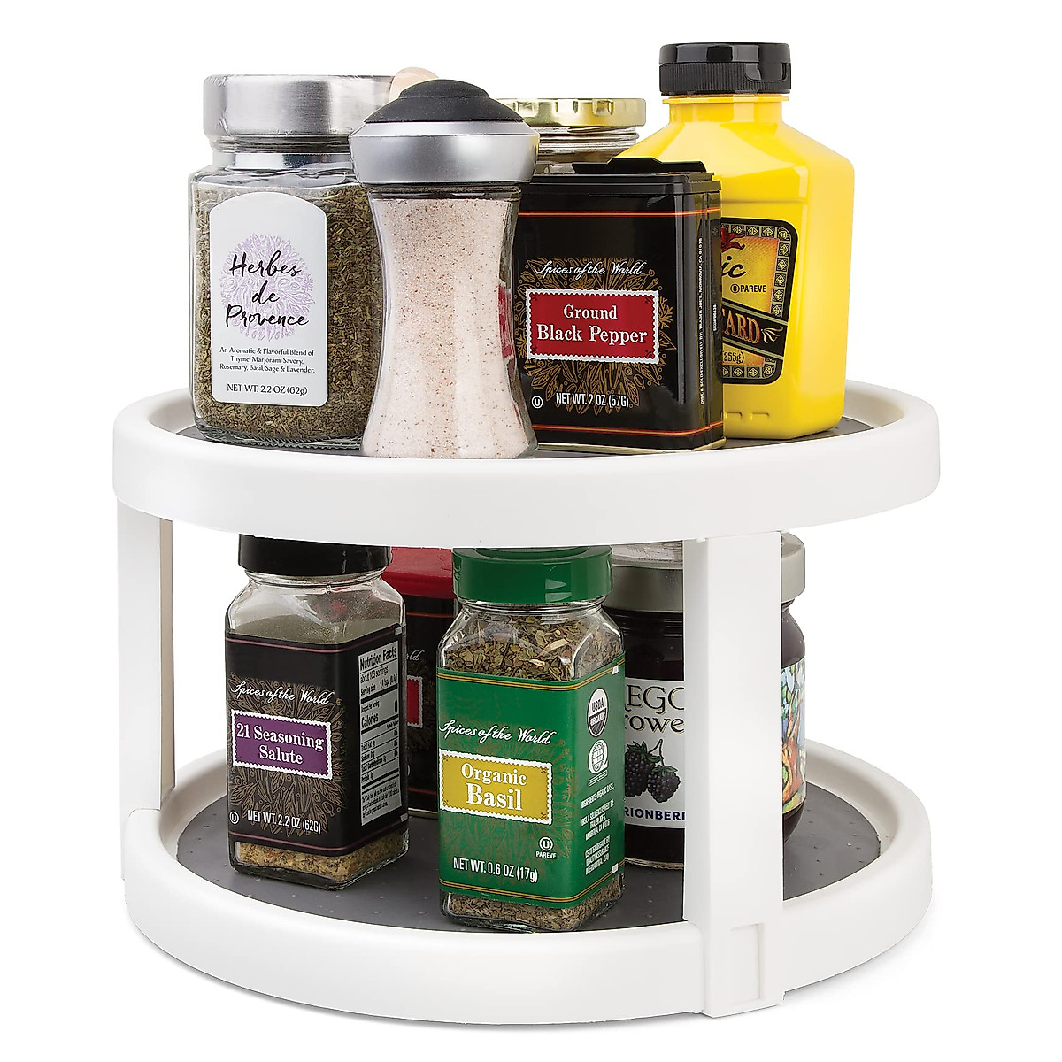 2 Tier Lazy Susan Organizer for Cabinet - 10 Inch Two Tier Lazy Susan Turntable for Cabinet - Plastic 2 Tier Lazy Susan Spice Rack with Rimmed Edge to Prevent Spilling