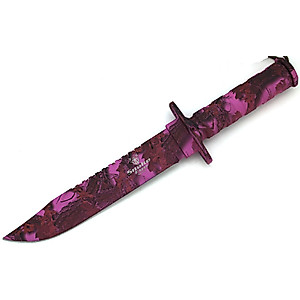 Snake Eye Tactical Full Tang Rescue Style Knife w/Sheath & Survival Kit Hunting Camping Fishing Outdoors Razor Sharp Blade (Purple Camo)