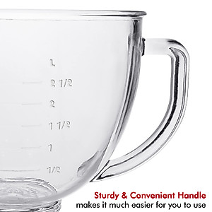 Glass Mixing Bowl 5 QT, Mixing Bowl for KitchenAid 4.5 and 5 Quart Tilt-Head Stand Mixers, Stand Mixer 5 Quart Fits Artisan KSM150, RRK150, KSM100, K45SS, KSM90, KSM95, K45, KSM110, 5KSM125 and More