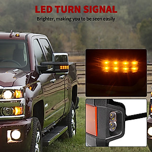 YITAMOTOR Towing Mirrors Compatible with 2008-2013 Chevy Silverado GMC Sierra, Power Heated Adjustable LED Arrow Signal Light, Mirror Replacement for 2007-2013 Yukon XL Denali Tahoe Suburban Avalanche