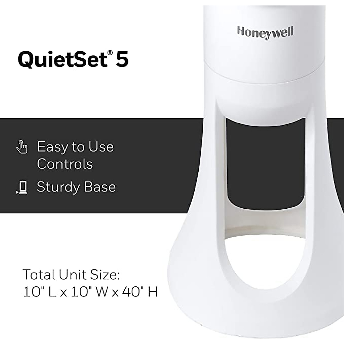 Honeywell QuietSet Oscillating Electric Tower Stand Fan 40”, Powerful and Quiet 5-Speeds with Remote Control, White - HYF260W (Renewed)