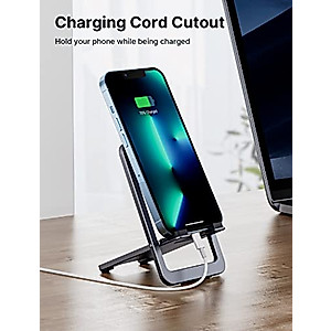 Cell Phone Stand, JSAUX Foldable Aluminum Adjustable Phone Holder for Desk Portable Travel Holder Office Desk Accessories Compatible for iPhone 14 13 12 11 Pro Max X Xr Samsung S22 S21 A53 Switch Grey
