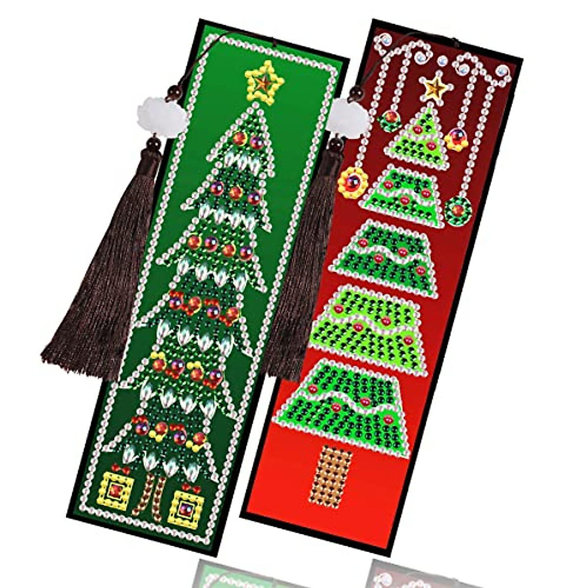 Christmas Tree Diamond Painting Bookmark - pigpigboss 2 Sets Bookmark Diamond Painting with Tassel Christmas Tree Bookmark Diamond Dots Art for Student Teacher Christmas Decor Gift