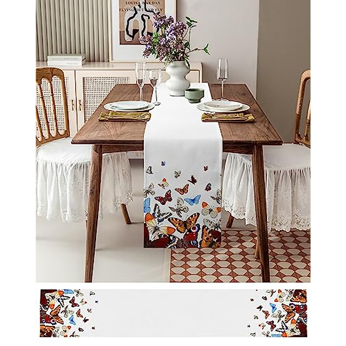 Red Orange Blue Butterfly Table Runner 120 Inches Long Farmhouse Dress Scarves, Modern Abstract Art Aesthetics Dining Tablerunner for Coffee Table/Kitchen Island/Party Décor, 13" x 120"