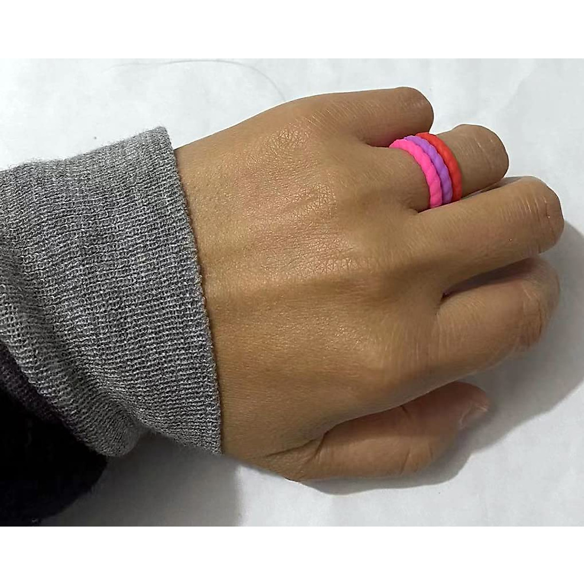 AZYOUNG Womens 3mm Wide Twist Silicone Wedding Ring 10pcs Pack Red Purple Blue Stackable Rubber Bands -US Size 4-10 (7)