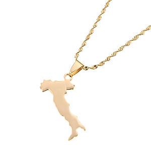 Stainless Steel Italy Map Pendant Necklaces Italian Maps Jewelry Gifts (Gold Color)