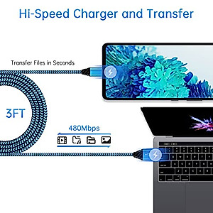 Android Auto USB C Cable Type C Charger USB Data Transfer Cable Fast Charging for Samsung Galaxy S23/A23/A14/A53/A03S/A13/A73/A52S/S22 Ultra/S21+/S21FE/S20/S10 Plus/S9/A10e/A51/A71/A33/A32, 3FT 2Pack