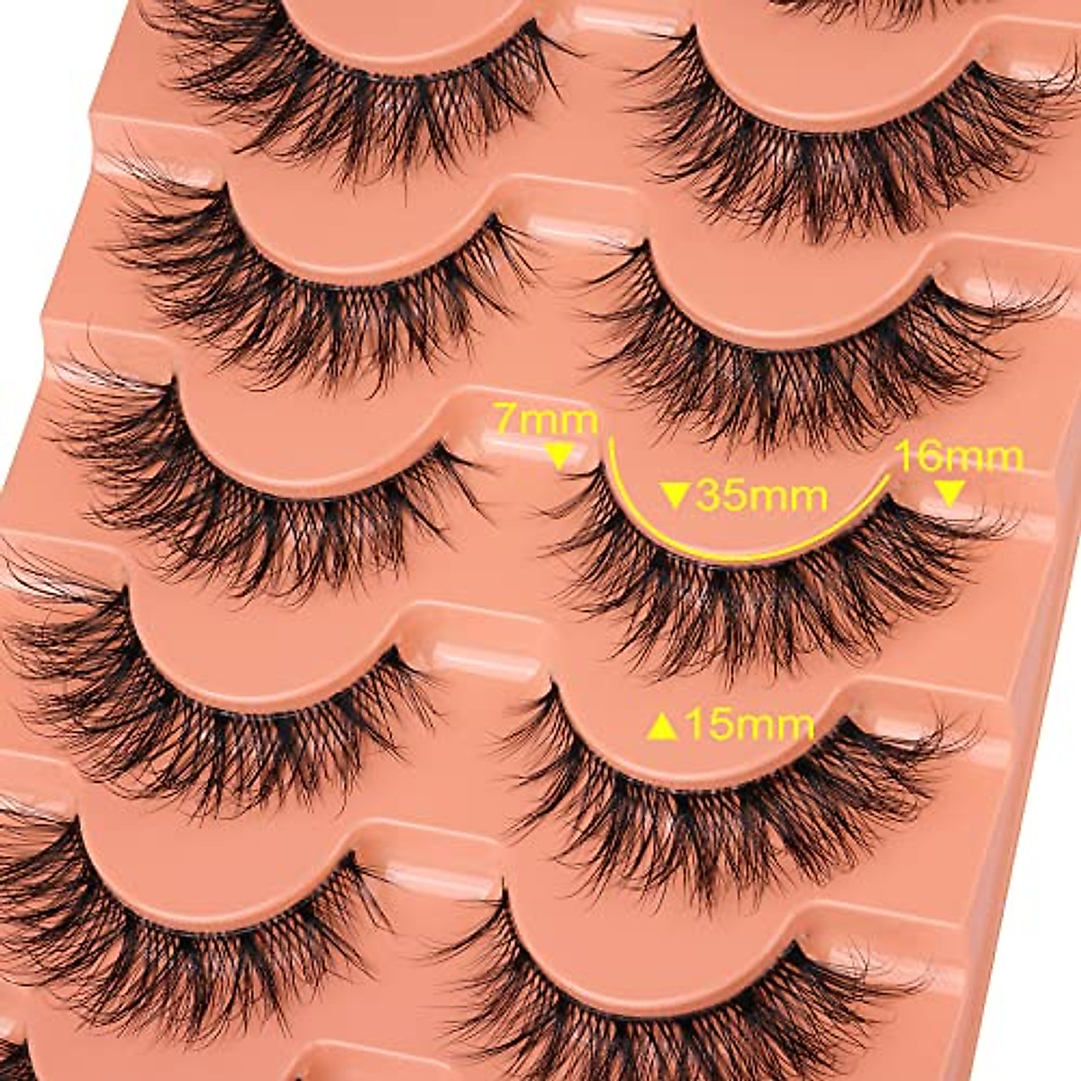 Eyelashes Natural Clear Band Lashes Cat Eye Wispy Faux Mink Lashes 16MM 3D Fluffy Fake Eyelash 7 Pairs Pack by Mavphnee