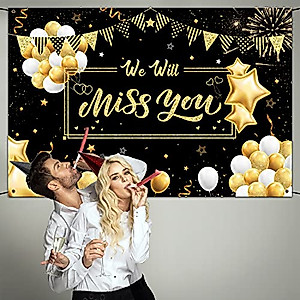 We Will Miss You Backdrop Banner Gatherfun Going Away Party Supplies Decorations Large Black and Gold Photography Background for Men Women Farewell Anniversary Retirement Graduation Party