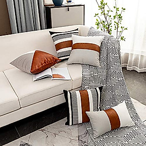 Vfuty Pack of 2 Farmhouse Throw Pillow Covers for Couch Sofa Decorative Faux Leather Square Cushion Cover Tribal Stripe Accent Pillow Case 18 x 18 Inch,Black