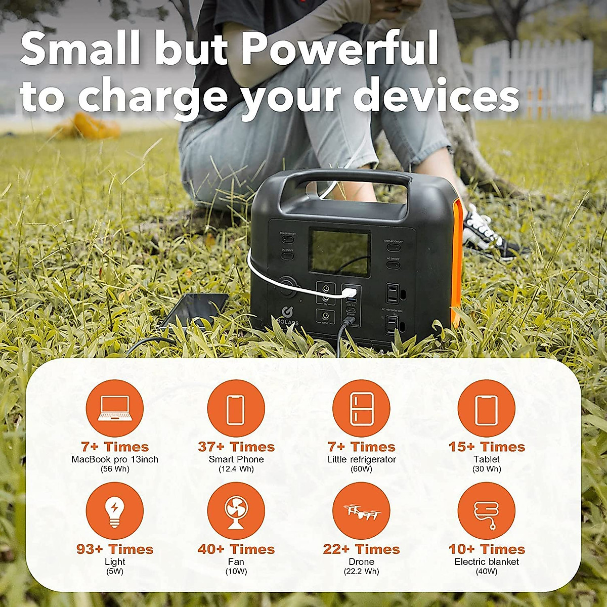 GOLABS R500 Portable Power Station, 518Wh Outdoor Solar Generator LiFePO4 Battery Backup with 500W Pure Sine Wave AC Outlet, PD 100W USB C Quick Charge for CPAP Camping RV Travel Emergency Orange