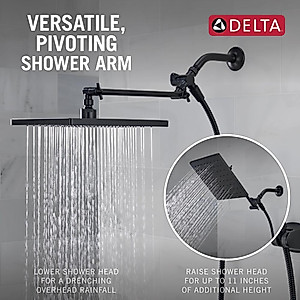 Delta Faucet 10-inch Raincan Shower Head and Hand Held Shower Combo, Black Square Shower Head, Rainfall Shower Head, Hand Shower, High Pressure Shower Head, 1.75 GPM Flow Rate, Matte Black 75527-BL
