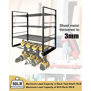 HAVEDAWN 4 Layers Power Tool Organizer, Larger Capacity, Tool Organizers and Storage, Drill Holder Wall Mount, Tool Storage Rack for Garage Pegboard, Cordless Drill Charging Station,Father's Day Gifts