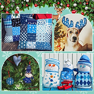 Hicarer 100 Pcs 5 x 5 Inch Christmas Cotton Fabric Square Winter Blue White Quilting Fabric Bundles Patchwork Snowflake Reindeer 25 Styles Christmas Printed Fat Quarter for Xmas Sewing DIY Crafts