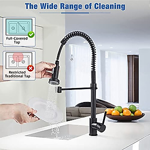 AIMOYO Matte Black Kitchen Faucet with Pull Down Sprayer, Commercial Spring Kitchen Sink Faucet with Pull Out Sprayer, Single Handle Single Hole Solid Brass Modern Camper RV Kitchen faucets